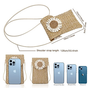 Soleebee Boho One Shoulder Crossbody Phone Bag Small Shoulder Bag Mini Wallet for Women Storage Bag Woven Leather Trim Phone Bag Compatible with Multiple Phone Sizes, Daisy A