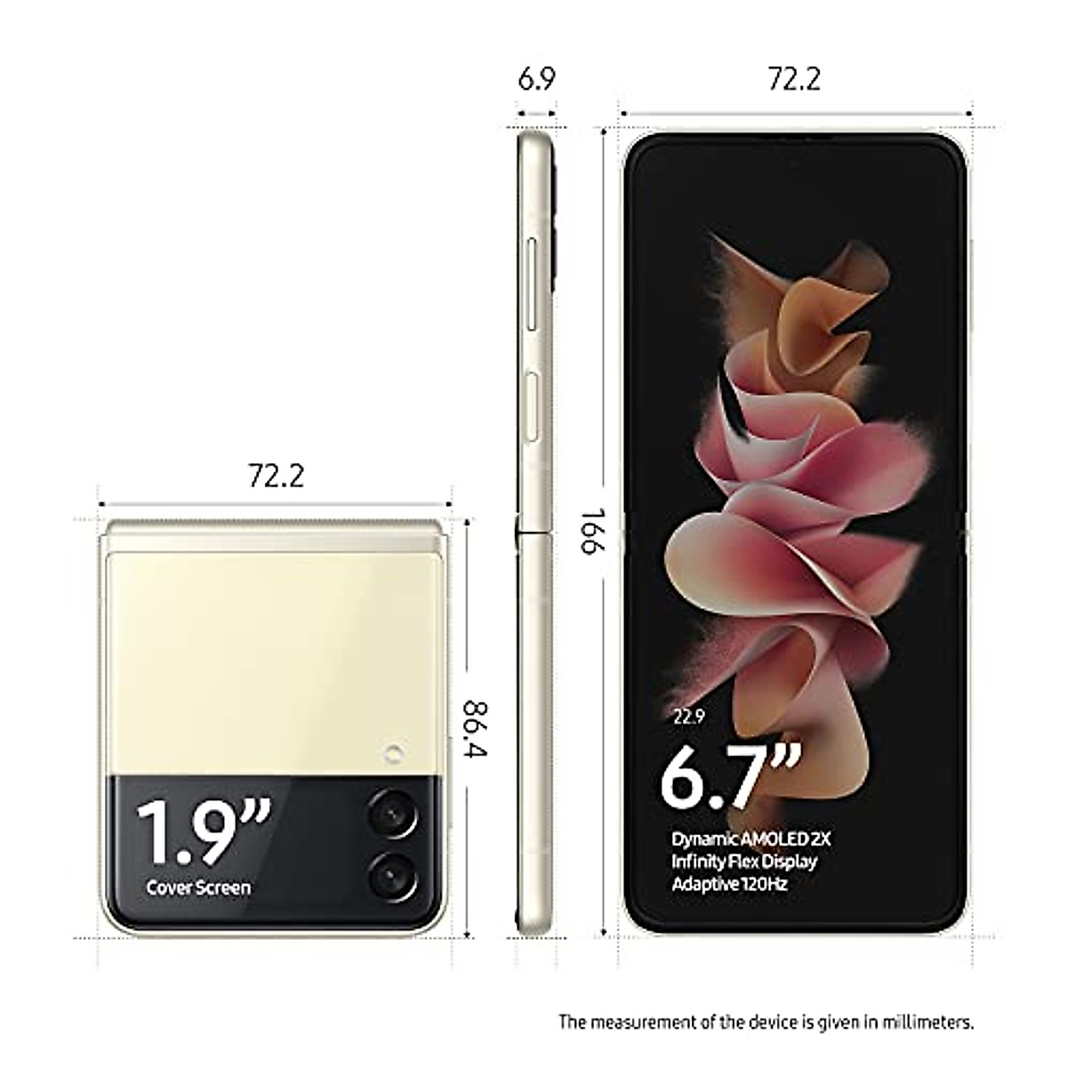 SAMSUNG Galaxy Z Flip 3 5G Cell Phone, Factory Unlocked Android Smartphone, 128GB, Flex Mode, Super Steady Camera, Ultra Compact, US Version, Cream