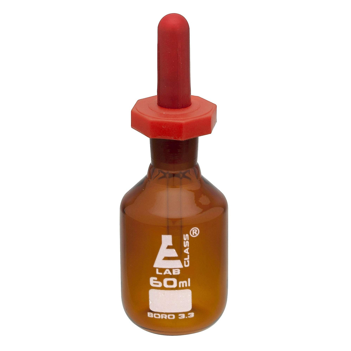 EISCO Dropping Bottle, 60ml (2oz) - Amber Borosilicate 3.3 Glass - Eye Dropper Pipette and Dust Proof Rubber Bulb - Octagonal, Non-screw Top Labs