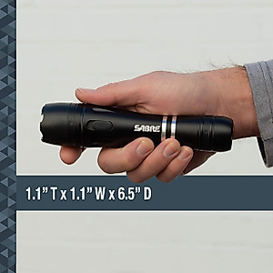 SABRE 2-in-1 Tactical Stun Gun with LED Flashlight, Self Defense Stun Gun with 2.517 µC Charge Produces Intolerable Pain, 130 Lumen LED Light, Safety Switch, Belt Holster, Rechargeable Battery