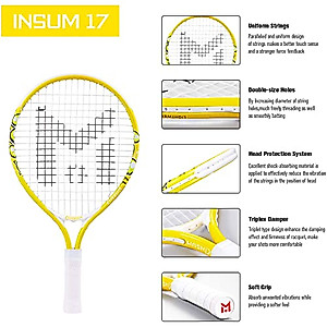 insum 17'' Junior Tennis Racket for Aged 2-3 Y with Strap Bag Kids Tennis Racquet (17inch-Yellow)