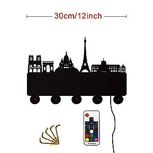 Paris Skyline Coat Key Holder Wall Hanger Wood Wall Art Decor Unique Gadgets for Kitchen Bathroom