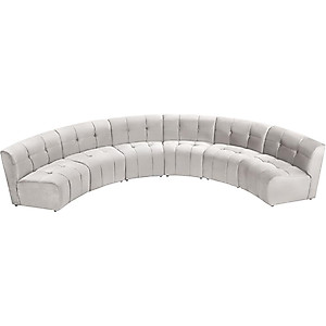 Meridian Furniture Limitless Collection Modern | Contemporary Velvet Upholstered Modular Sectional with Deep Channel and Button Tufting, 6 Piece, Cream