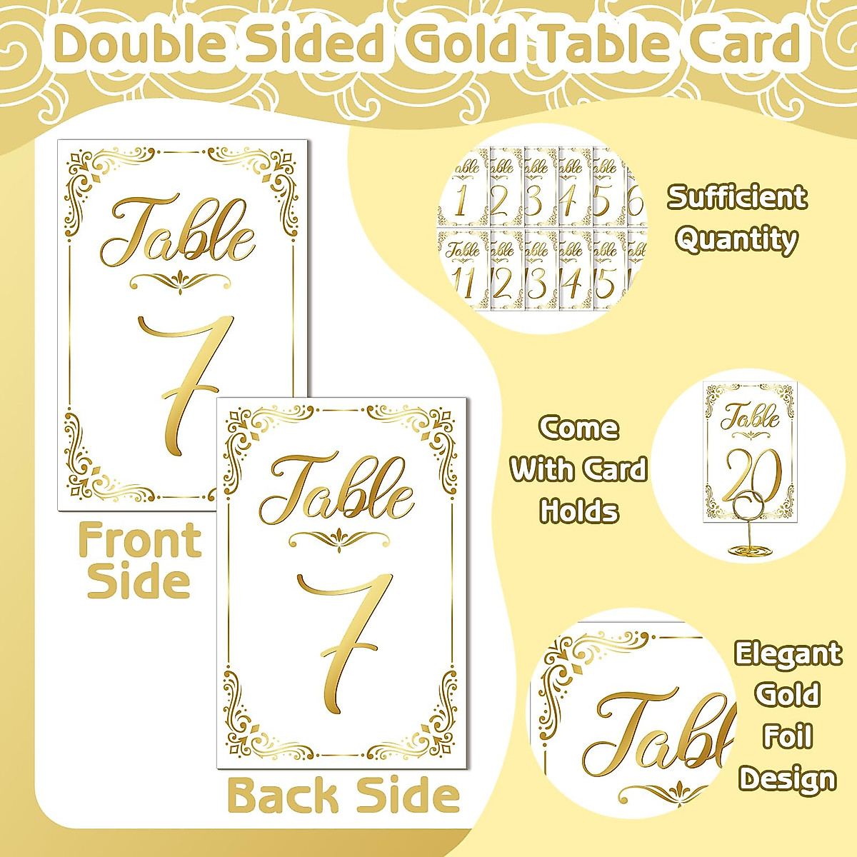 GGSTDDUP Wedding Table Numbers 1-20 with Place Cards and Table Number Holders, Elegant Gold Table Numbers for Wedding, Anniversary, Party