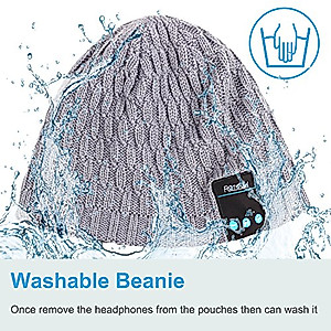 Rotibox Bluetooth Beanie Hat, Winter Knit Cap with Wireless Stereo Headphone Headset Earphone Speaker Mic Hands Free for Outdoor Sports Skiing Snowboarding Running Jogging Camping, Gray