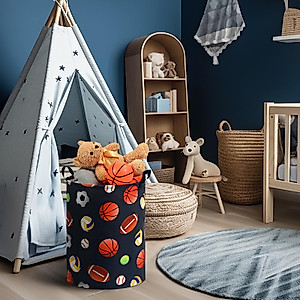 Yoande 2 Pack Sports Basketball Laundry Hamper Waterproof Kids Laundry Basket Boy Toy Storage Dirty Clothes Organizer Round Nursery Boy Laundry Basket for Bathroom Bedroom Dorm, 17.3 x 13.8 in