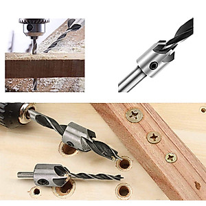 Countersink Drill Bit, Golden^Li 7 PCS 3-10mm HSS Woodworking Drill Bits Set Chamfering Counter Bits with One Hex-Key, Adjustable Carpentry Reamer Plated Perfect for Plastic Metal Wood DIY