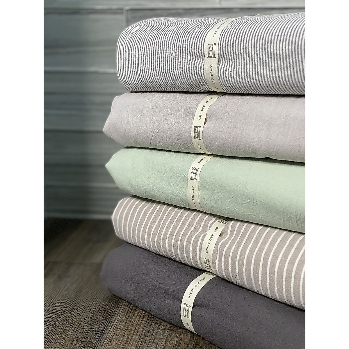 Get Bed Ready Stonewashed Cotton Bengal Pinstripe Chambray Duvet Cover Relaxed Minimal Classical Style Bedding Set Yarn Dyed Natural Classic Striped Pattern Small Banker Stripe (King, Dark Grey)