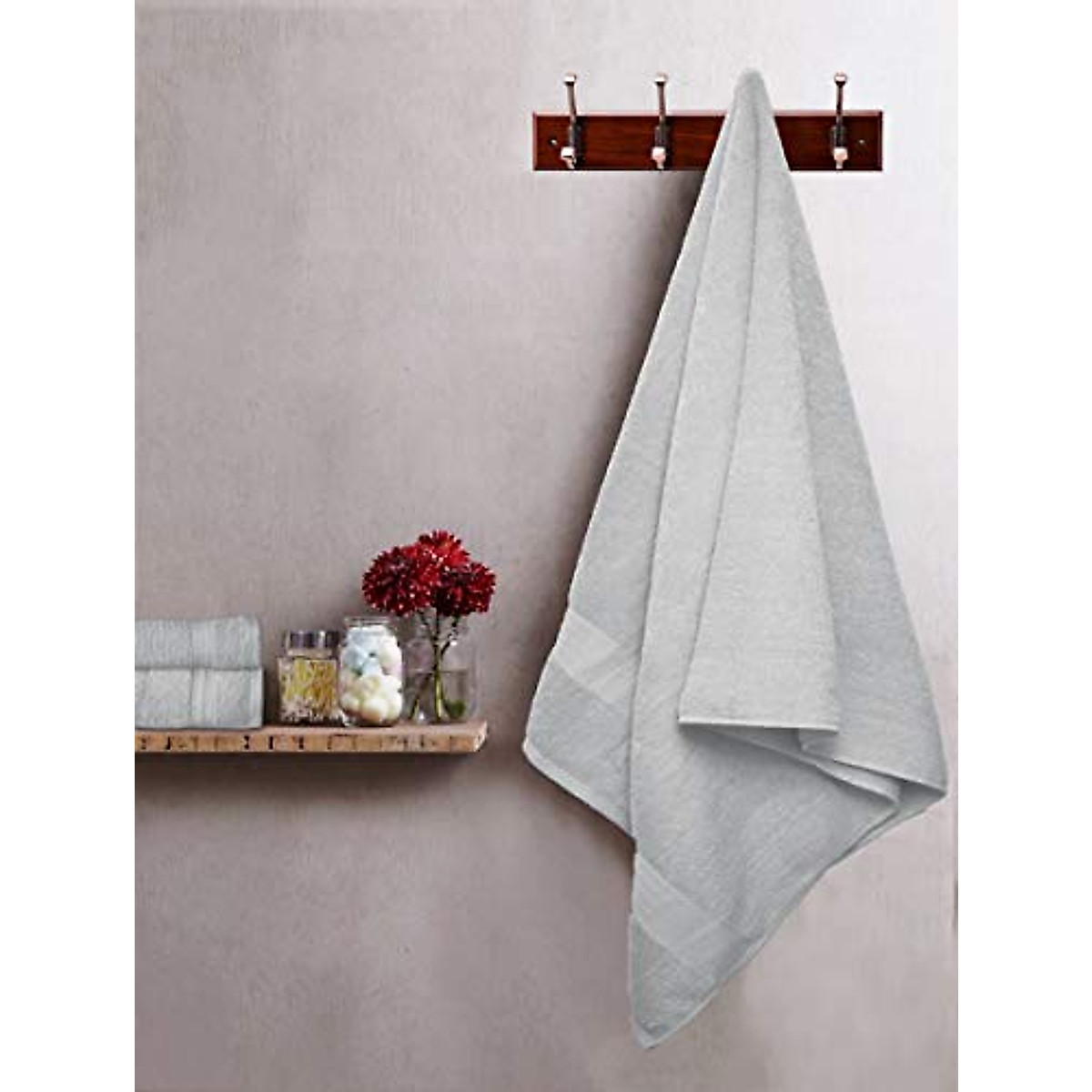 GLAMBURG Ultra Soft 8 Piece Towel Set - 100% Pure Ring Spun Cotton, Contains 2 Oversized Bath Towels 27x54, 2 Hand Towels 16x28, 4 Wash Cloths 13x13 - Ideal for Everyday use, Hotel & Spa - Light Grey