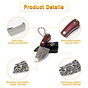 Coitak Damascus Pocket Knife Set, Mini Chef Knife Set, Tiny Keychain Knife with Sheath for Package Opener Box Cutter, Set of 4