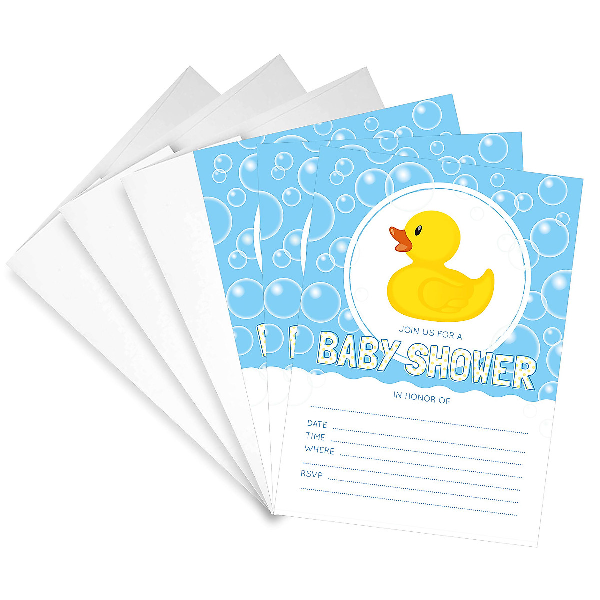 24 Rubber Ducky Baby Shower Invitations 5x7 Invites with 24 White Envelopes