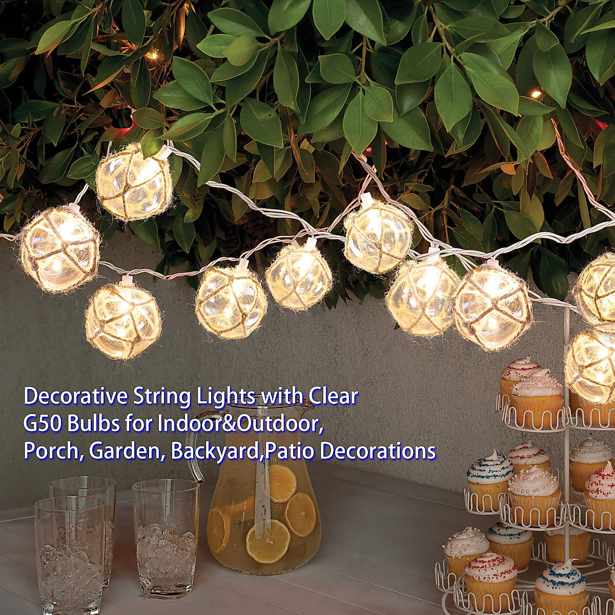 Nautical Fish Float String Lights Outdoor, Beach String Lights Set of 10 Clear G50 Ball Nautical Float Lights String for Room Wall Decor Outdoor Patio Decorations