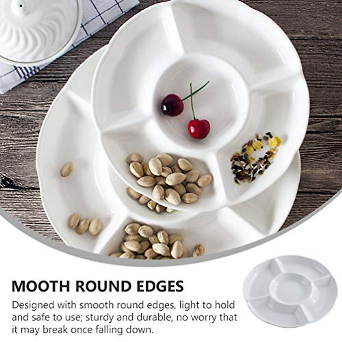 DOITOOL Divided Serving Dish Plastic Melamine Round Relish Platter Tray Appetizer Compartment Bowl for Chips Dip Veggies Candy Snacks