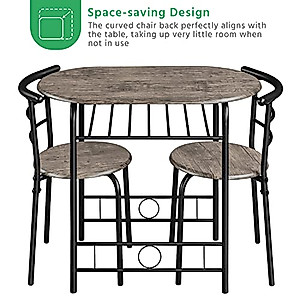 Yaheetech 3 Piece Round Dining Table Set Kitchen Breakfast Table Set for 2 Dining Table with 2 Chairs Space Saving Table Set w/Metal Frame, Wine Rack for Small Space/Apartment, Drift Brown