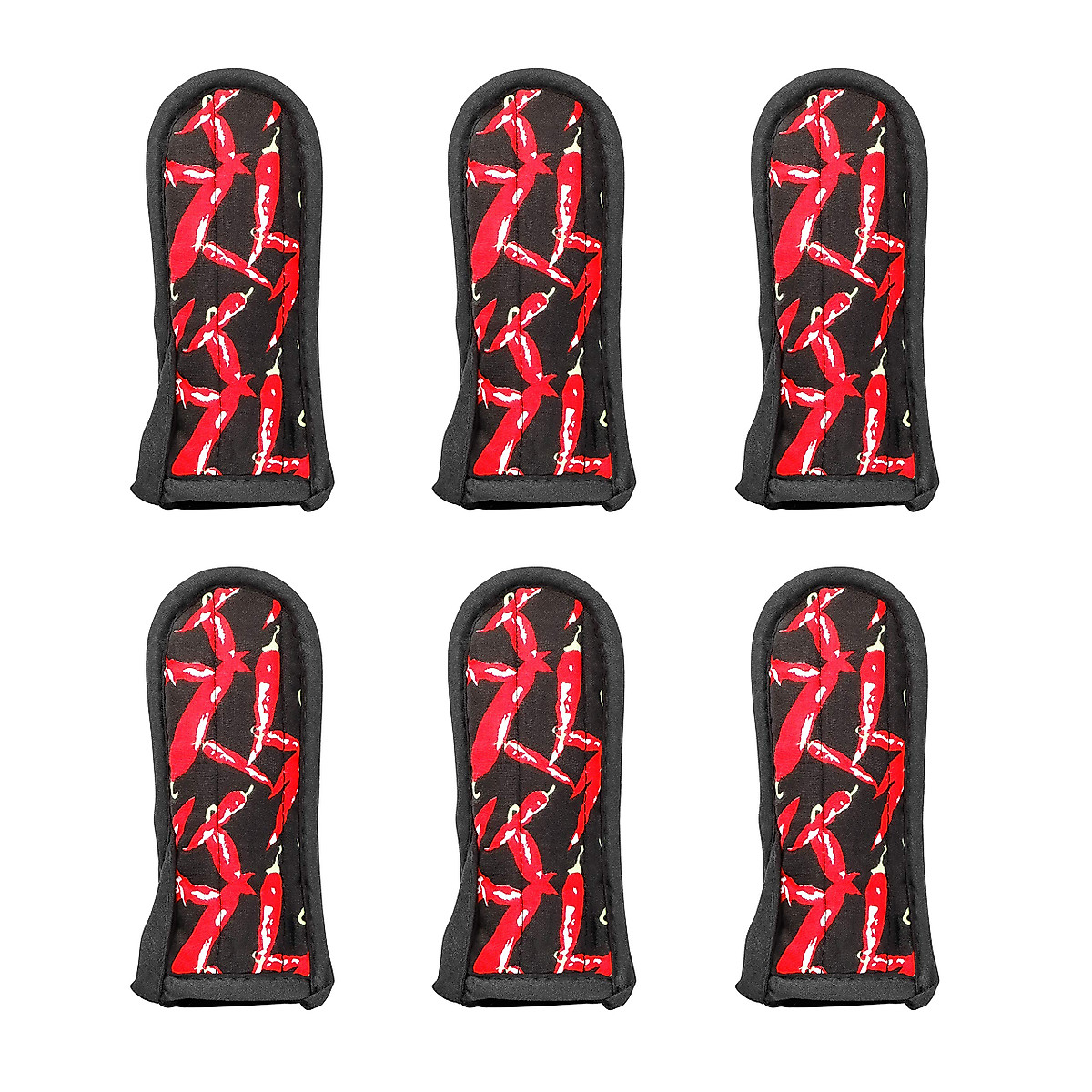 New Star Foodservice 1028744 Commercial-Grade Hot Skillet Handle Cover Holder, Hot Handle Holders/Mitts, Red Peppers Pan Cotton Handle Sleeve, Set of 6
