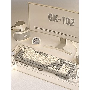 Cmokifuly GK102 Wired Mechanical Keyboard,Hotswap Linear Switch Keyboard RGB Backlits MDA Profile Keycap Gaming Keyboard for Mac/Win System Compact Mechanical Keyboard (Creamy Rider 102 Keys)