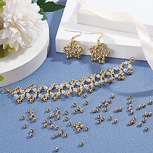 PH PandaHall 300pcs 4mm 14K Gold Plated Brass Beads Long-Lasting Round Smooth Spacer Beads Seamless Loose Ball Beads Gold Metal Beads for Summer Hawaii Stackable Necklace, Bracelet, Earring Making
