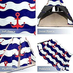 RATGDN Small Pet Hideout Blue Marine Anchors Nautical Hamster House Guinea Pig Playhouse for Dwarf Rabbits Hedgehogs Chinchillas