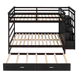 Harper & Bright Designs Full Over Full Bunk Bed with Storage, Wooden Bunk Bed with Trundle and Staircase - Espresso