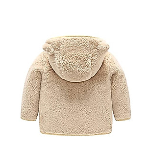 Yooshoverk Girls Coats Dressy Casual 2023 Winter Hoodie Zip Up Jackets For Toddlers Kids Baby Grils Boy Ear Outwear Coat Solid Long Sleeve Warm Cardigan FB1-Khaki 73