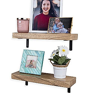 Wallniture Palma Wood Floating Shelves for Wall, Wall Shelves for Living Room Decor, Organization and Storage Set of 2 Natural Burned