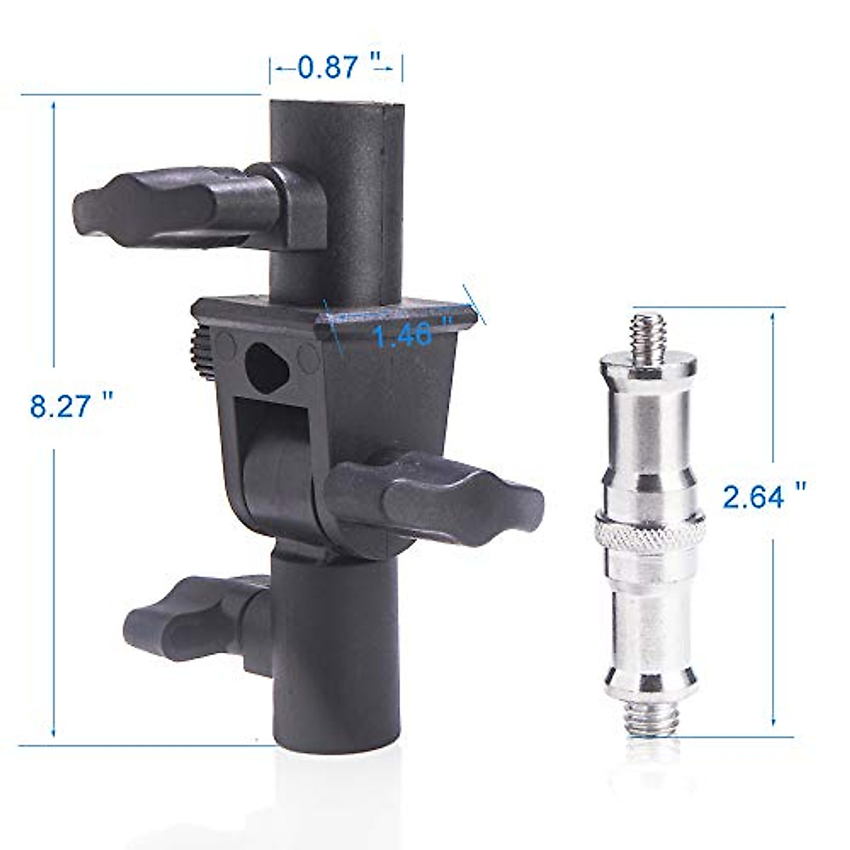 WELLMAKING 2PCS U Shape Tilt Adapter Swivel Mount Umbrella Holder Light Stand with Standard 1/4 to 3/8 inch Metal Male Screw Adapter Spigot Stud for Studio Light Stand, Hotshoe/Coldshoe Adapter