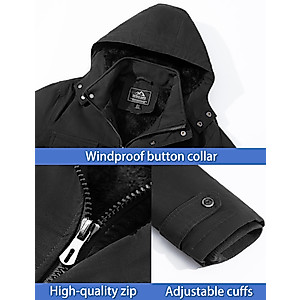 TACVASEN Men's Winter Jacket Cotton Military Jackets Fleece Lined Thick Work Coats Warm Cargo Jackets with Hooded Black XL
