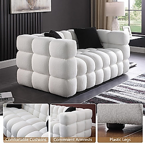 GNIXUU Cloud Sofa Couch, Modern Marshmallow Boucle Fabric Couches with Plastic Legs Upholstered Tufted Loveseat Sofa with 2 Pillows for Living Room, Bedroom, Office, 62 Inch Wide(White)