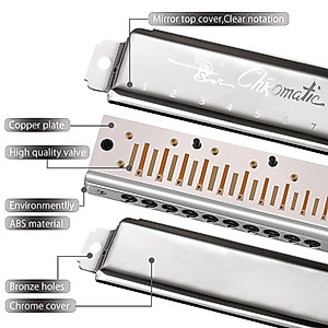 SWAN Chromatic Harmonica 10 Holes Deluxe Harmonica C Key with Slider and Valve - 10 Hole 40 Tone for Adults Beginners Students - Professional Harmonica Key of C, Polished Silver (SW1040-1)