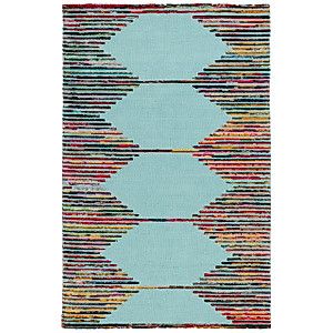 SAFAVIEH Nantucket Collection Area Rug - 6' x 9', Teal & Red, Handmade Cotton & Wool, Boho Design, Ideal for The Living Room, Bedroom, Dining Room (NAN605W-6)