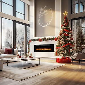 PuraFlame Alice 50 Inches Recessed Electric Fireplace, Flush Mounted for 2 X 6 Stud, Log Set & Crystal, 1500W Heater, Remote Control, Black