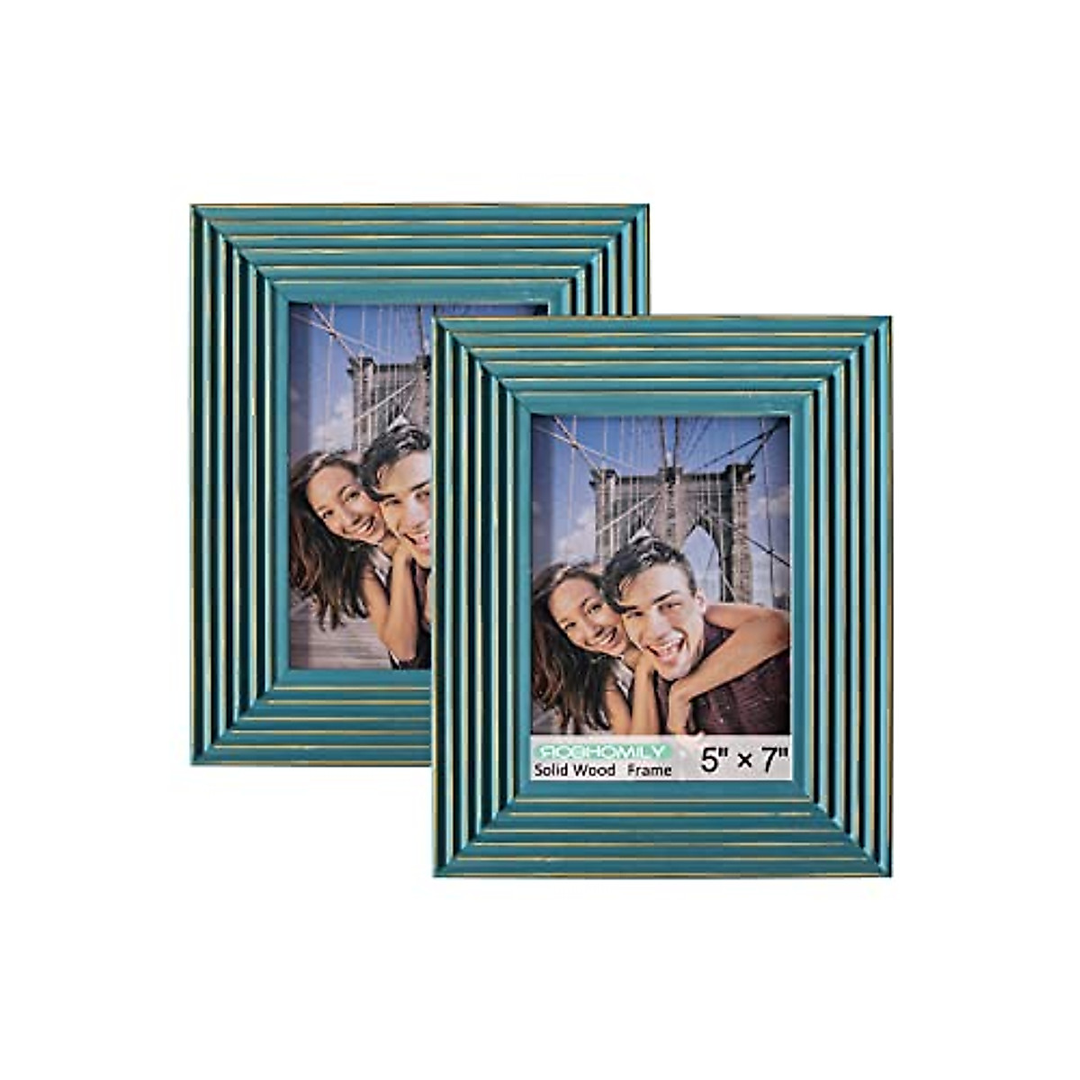 Robhomily 5x7 Picture Frame Blue 2 Pack 5x7 Distressed Wood Frame with Real Glass for Rustic and Farmhouse Home Decor