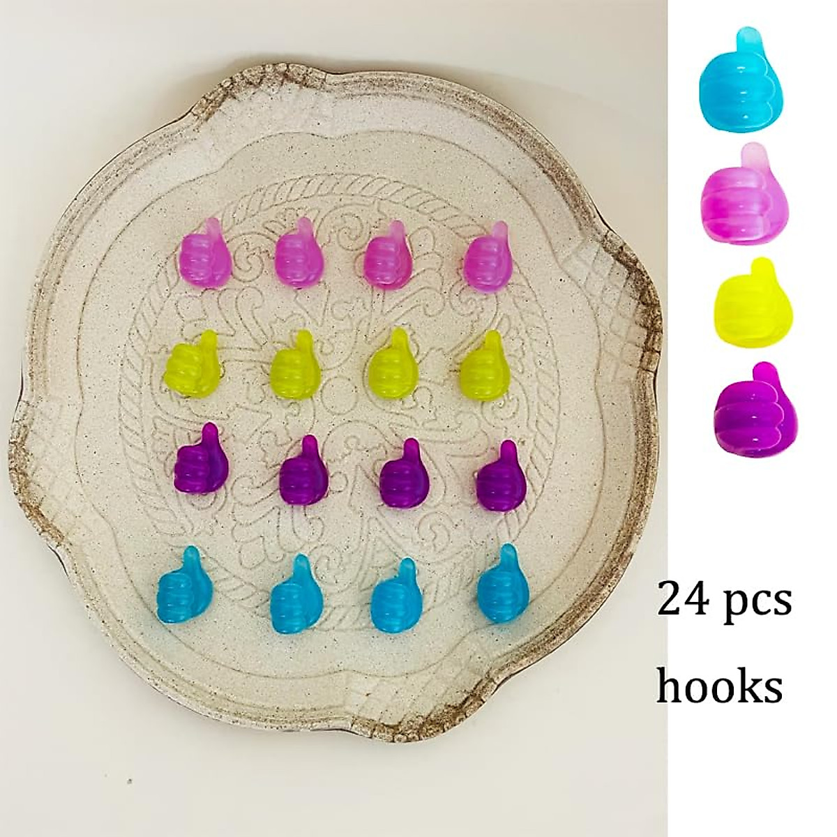 LBKKC 24 pcs Self Adhesive Thumb Hooks, Silicone Wall Decoration Hook with Night Light, Multifunctional Key Hook Home Office Thumbs Up Cord Holder for Desk, Data Cable Clip Wire Desk Organizer