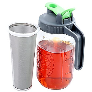 GMCOZY Cold Brew Coffee Maker Mason Jar 32 Oz Wide Mouth Mason Jar Iced Coffee Tea Pitcher With Coffee Filter Airtight & Leak-Proof Pitcher 1 Quart