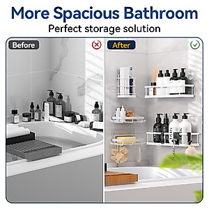 YASONIC Shower Caddy Adhesive 5 Pack, No Drill Bathroom Shower Organizers with Removable Hooks, Rust Proof Shower Shelves for Inside Shower, Wall-Mounted Shower Holder, White