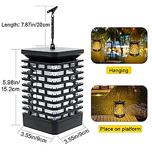 Arzerlize Solar Lanterns Outdoor Hanging Lights Waterproof, Usb or Solar Powered Flickering Flame Hanging Lantern Lights Outdoor Christmas Decoration for Garden Patio Porch Camper Deck 99LED Yellow 2P