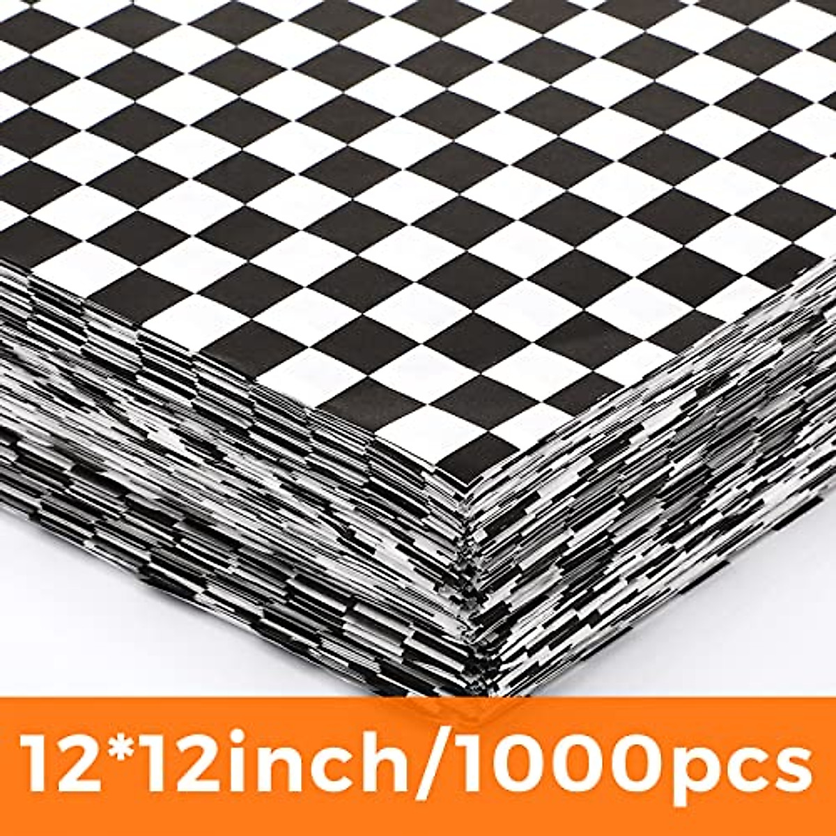 Spakon 1000 Sheets Wax Deli Paper Sheets for Food 12 x 12 inch Checkered Dry Waxed Deli Paper Sheet for Sandwich Paper Liner, Food Basket Liners, Food Wrapping (Black-White)