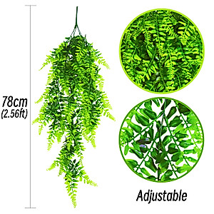 4 Pack Artificial Hanging Plants Fake Hanging Ferns Boston, Plastic Ivy Vines UV Resistant Faux Greenery Wall Plants for Outdoor Indoor Porch Yard Patio Office Garden Home Decor