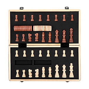 SOLENGMILY 15" Upgraded Large Wooden Magnetic Chess Board Set,Felt Interior with Storage Slots for Pieces,Includes 2 Extra 3" Queens、Chess Book & Carry Bag.Best Beginner Chess Sets for Adults & Kids