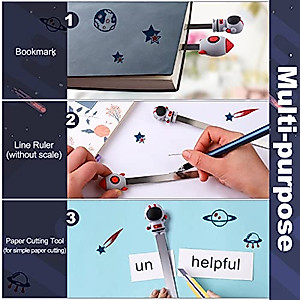 2PCS Metal Bookmark Cartoon Astronaut Rocket Bookmarks Unique Perfect Space Theme Page Markers Set Graduation Gifts for Kids Teens Adults Book Lovers Writers Readers Students Teachers Reading