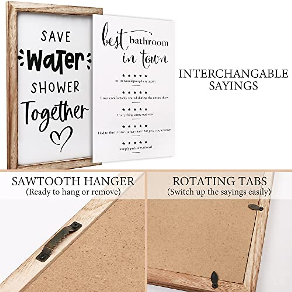 LotFancy Farmhouse Bathroom Decor, Funny Wall Signs and Wooden Back of Toilet Storage Basket