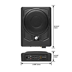 Planet Audio P8AWK Low Profile 8 Inch Under Seat Powered Car Subwoofer - 800 High Output, Built-in Amplifier, for Truck, Boxes and Enclosures, Remote Subwoofer Control