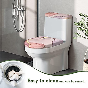 Qznuberone Pink Marble Bathroom Standard Toilet Seat Lid Cover Toilet Tank Lid Pads Machine Washable Dustproof Universal Fit Home Decoration Toilet Lid Accessory