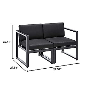 Christopher Knight Home Navan Outdoor Aluminum Sofa Set with Water Resistant Cushions, 5-Pcs Set, Dark Grey / Black