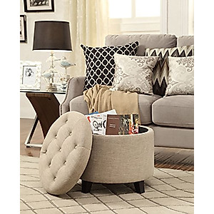 Convenience Concepts Designs4Comfort Round Storage Ottoman 19.75" - Versatile Contemporary Foot Stool for Living Room, Office, Tan Fabric