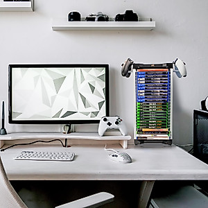 ADZ Universal Game Holder – 23 Game Storage Tower Rack for PS2 PS3 PS4 PS5 PSP Xbox 360 Xbox One Series X Wii Switch Games DVD and Blu-Ray Disks. Includes 2 Controller Mounts