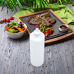 BRIGHTFROM Squeeze Bottles, Condiment 16 & 8 oz SET, BPA Free Empty Plastic Containers with Red Cap, Great for Syrup, Ketchup, Mustard, Sauces, Dressing, Oil, Arts and Crafts, Leak Proof