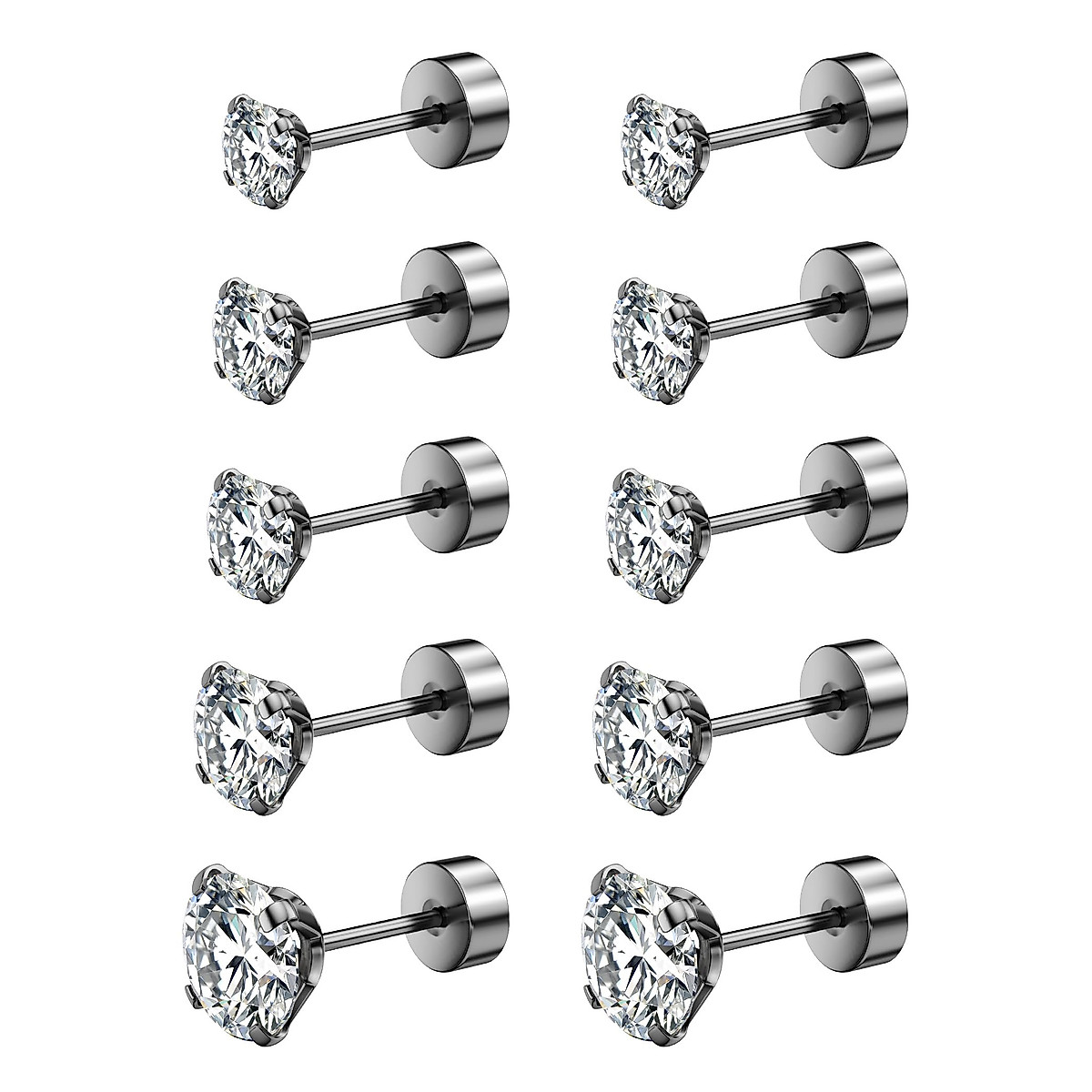 5 Pairs Set Ladies Titanium Earrings, Anti-Allergy Earrings, Noble and Classic, Acid and Alkali Resistant, Antioxidant, No Fading 3-7mm