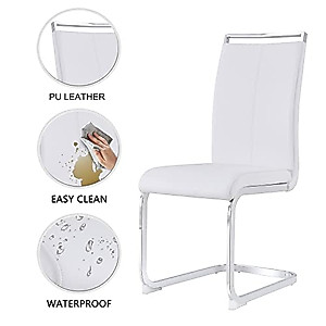 Ebullient 63" Glass Dining Table Set for 6 Modern Tempered Glass Top Dining Room Table with 6 Pcs White Faux Leather Dining Chairs，Kitchen & Dining Room Sets (Silver Base, White)