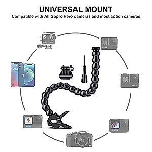 Kuptone Jaws Flex Clamp Mount with 17.8 Inch Adjustable Gooseneck for Go Pro 11,10, 9, 8, 7, 6, 5, 4, 3+, 3 Session, Max, Fusion, AKASO, DJI Osmo Action Cameras (19-Section)